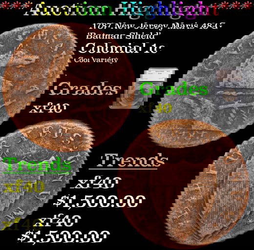 ***auction Highlight*** 1787 New Jersey Colonial Cent Maris 48 G ...
