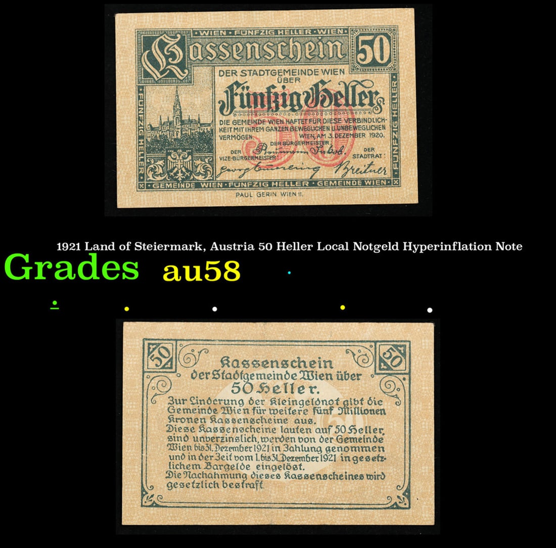 1921 Land Of Steiermark, Austria 50 Heller Local Notgeld Hyperinflation ...