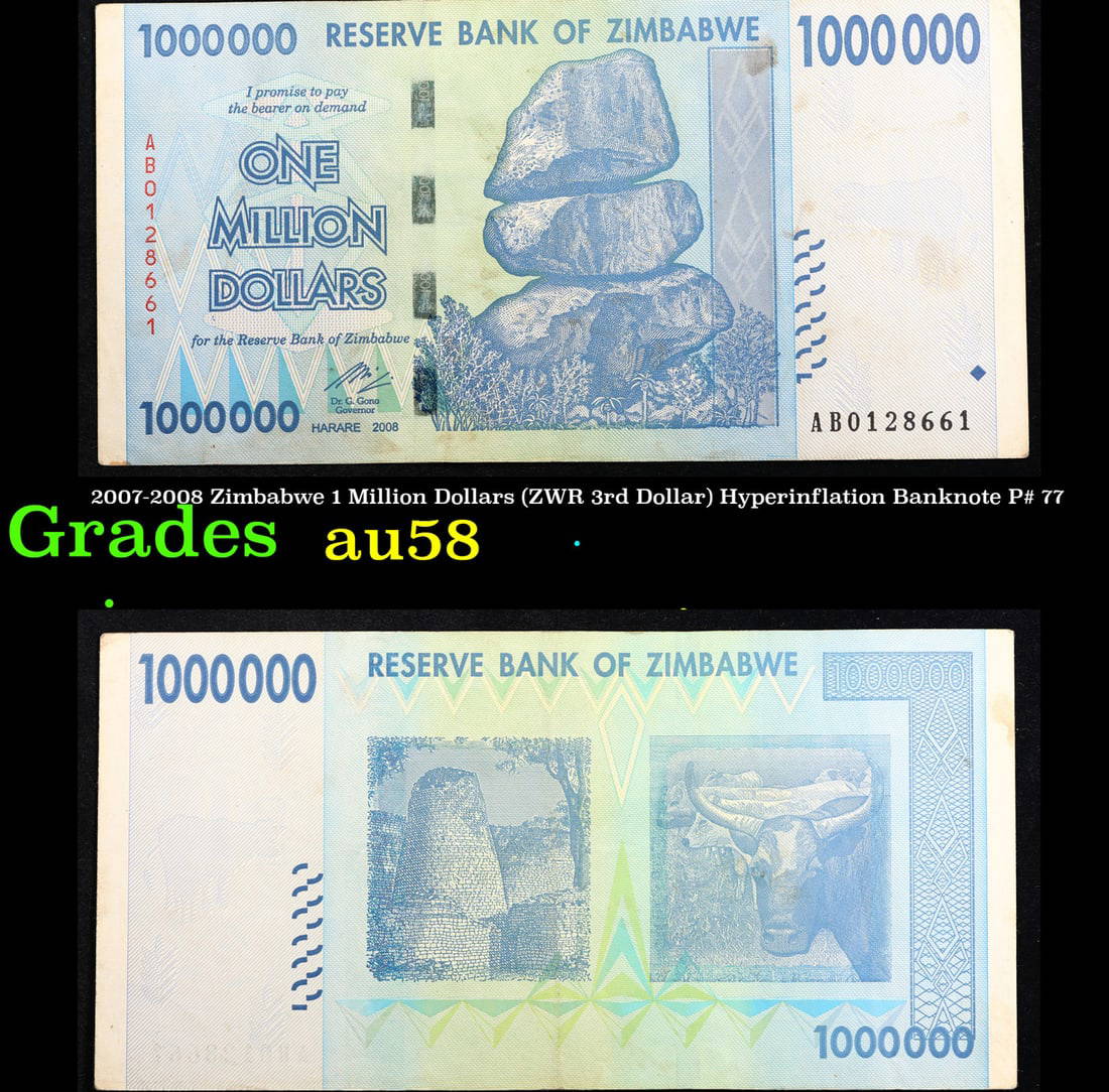 2007-2008 Zimbabwe 1 Million Dollars (zwr 3rd Dollar) Hyperinflation ...