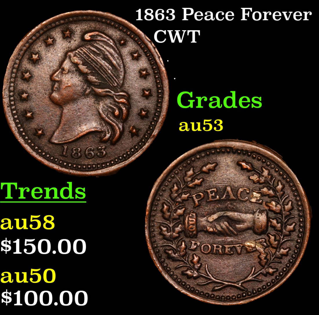 1863 Peace Forever Civil War Token 1c Grades Select Au Auction