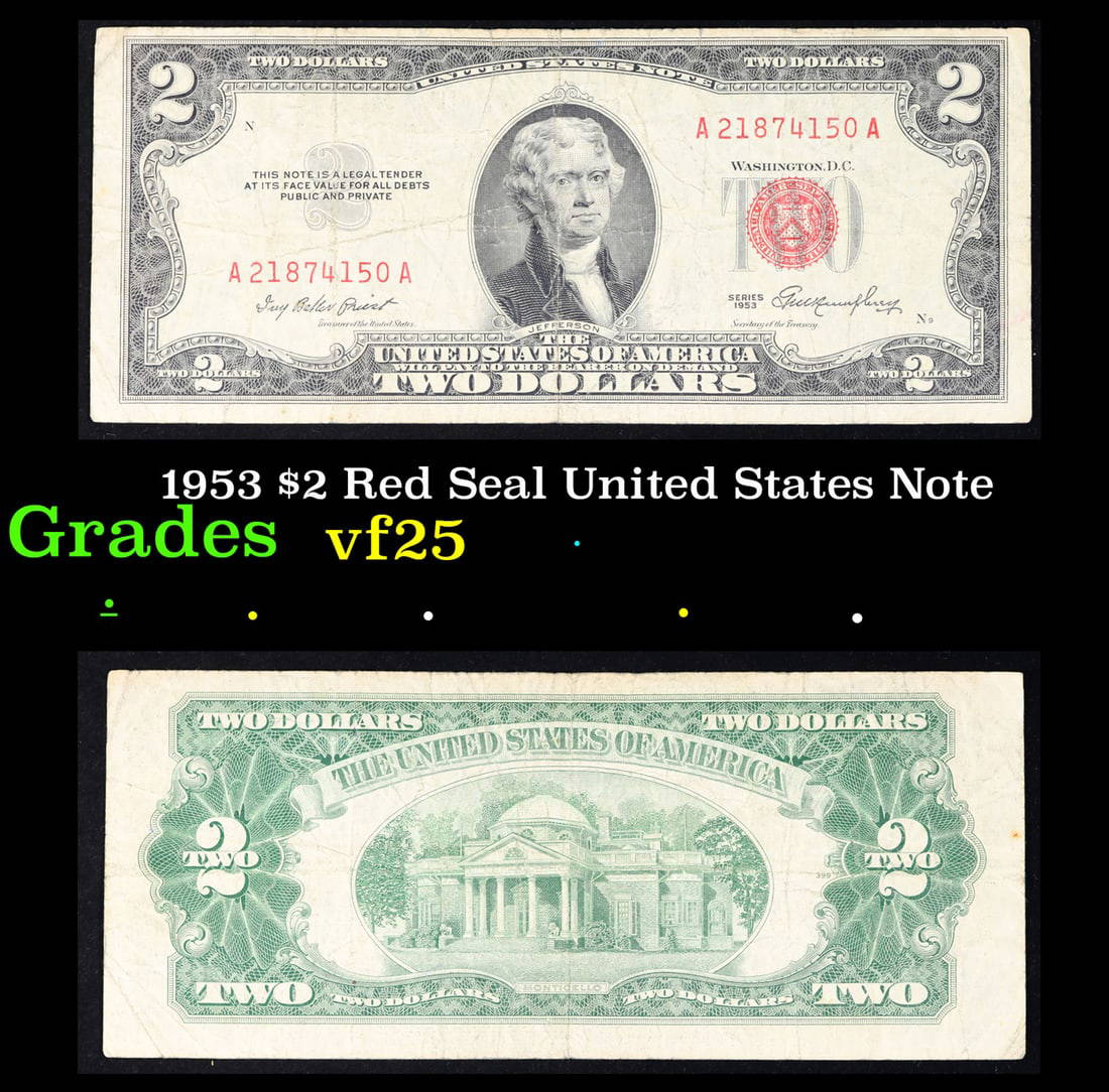 1953 $2 Red Seal United States Note Grades Vf+ Auction