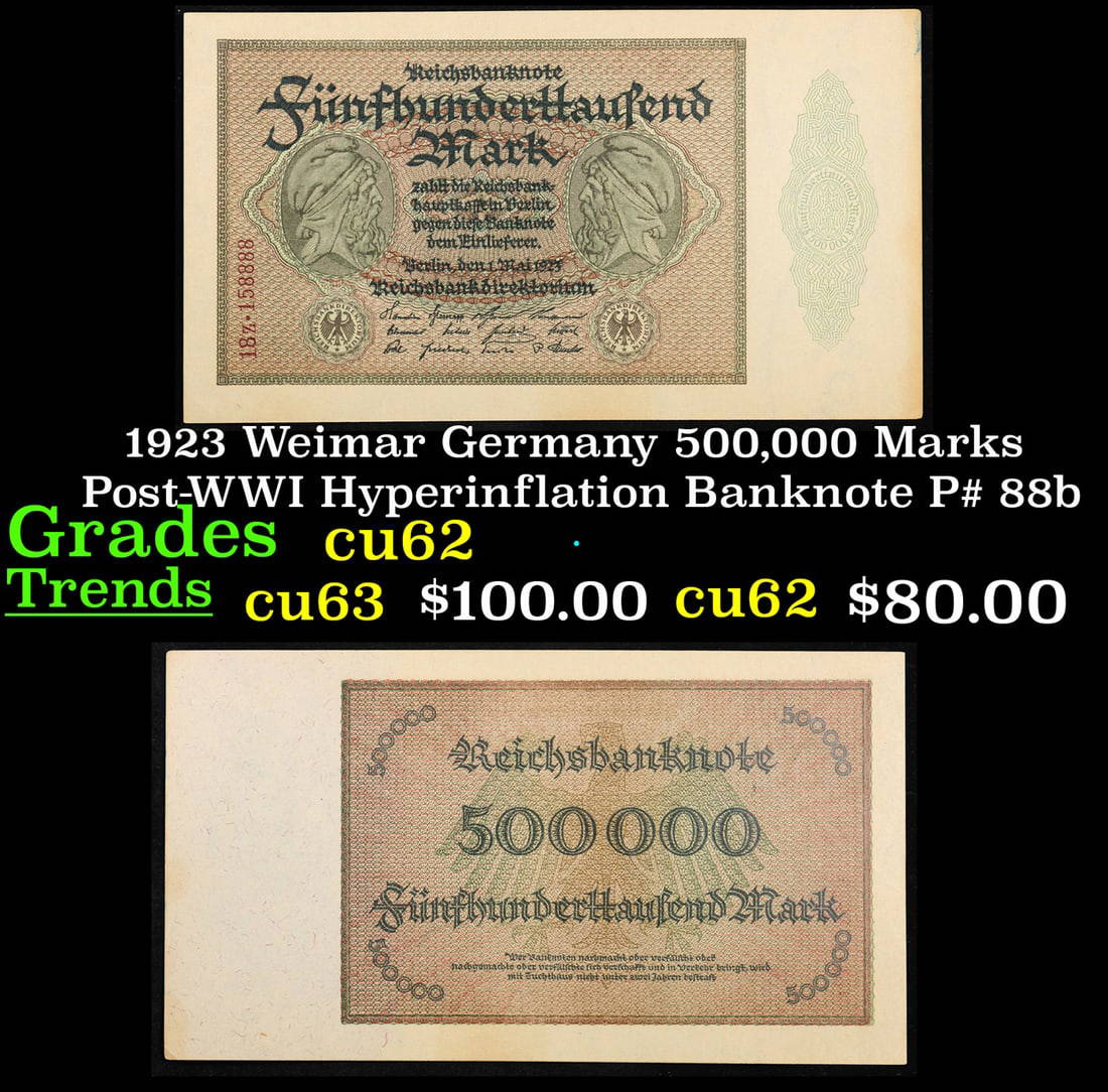 1923 Weimar Germany 500,000 Marks Post-wwi Hyperinflation Banknote P ...