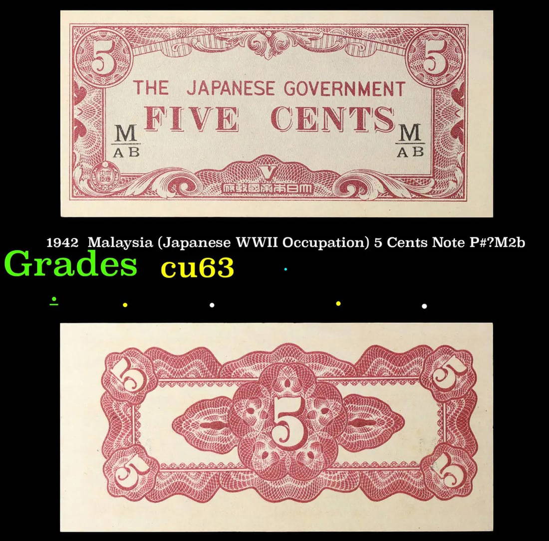 1942 Malaysia (japanese Wwii Occupation) 5 Cents Note P#â€¯m2b Grades ...
