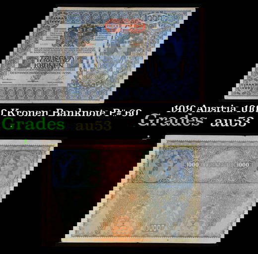 1919 Austria 1000 Kronen Banknote P# 60 Grades Select Au