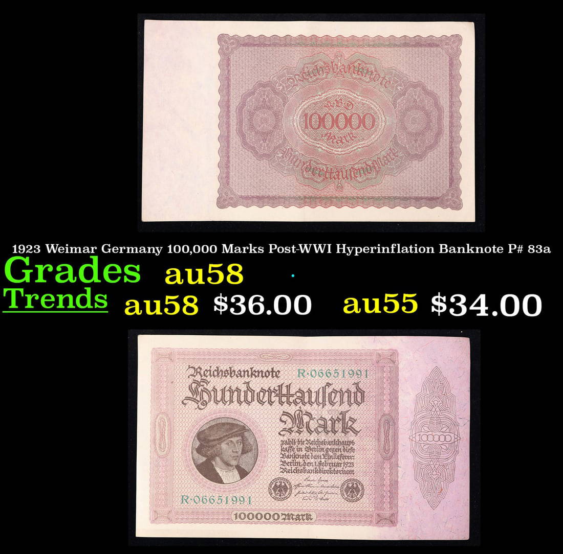 1923 Weimar Germany 100,000 Marks Post-wwi Hyperinflation Banknote P ...