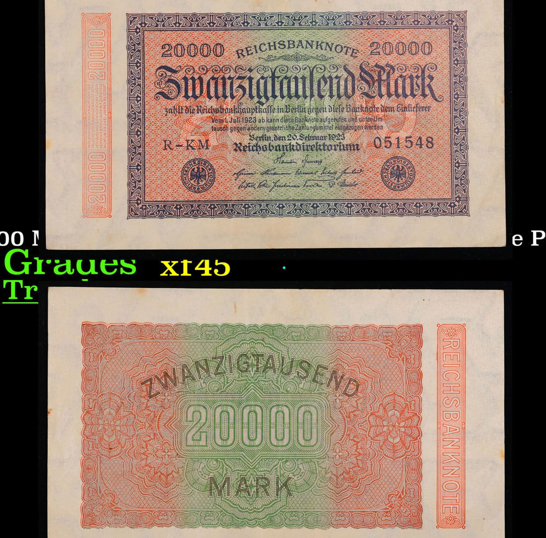 1923 Germany (weimar) 20,000 Marks Post-wwi Hyperinflation Banknote P ...