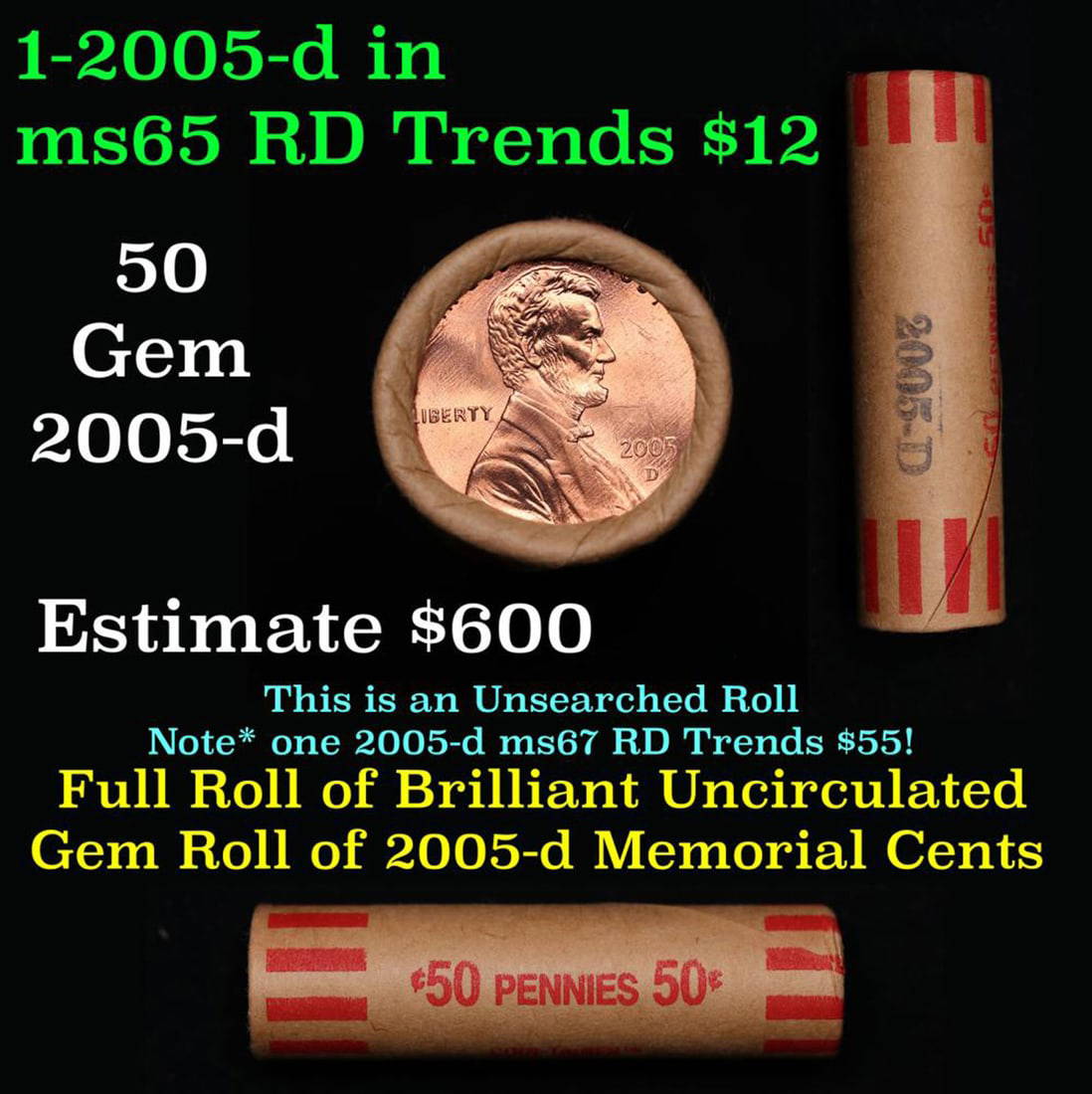 Shotgun Lincoln 1c Roll, 2005-d 50 Pcs Coin-tainer Wrapper Auction