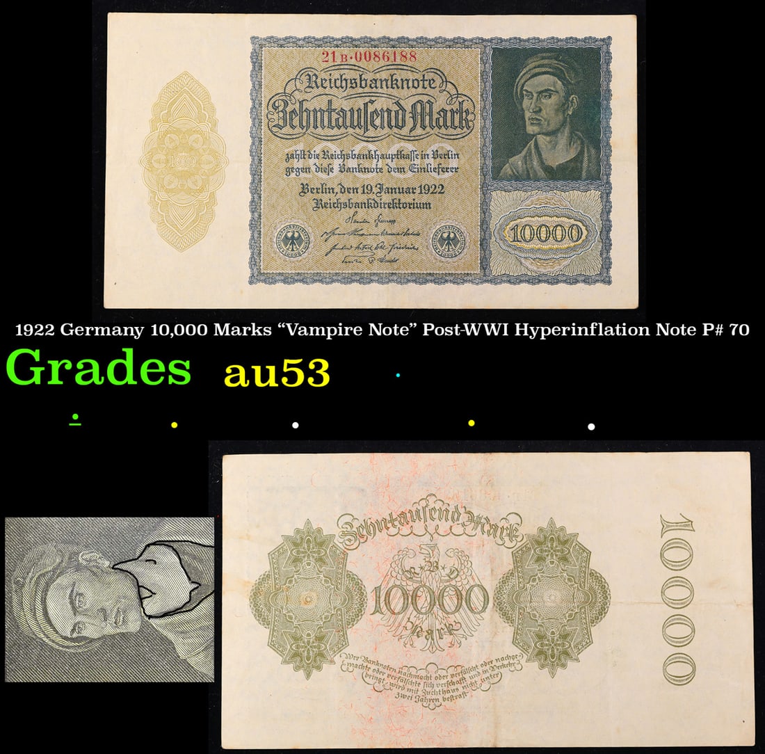 1922 Germany 10,000 Marks "vampire Note" Post Wwi Hyperinflation Note P ...