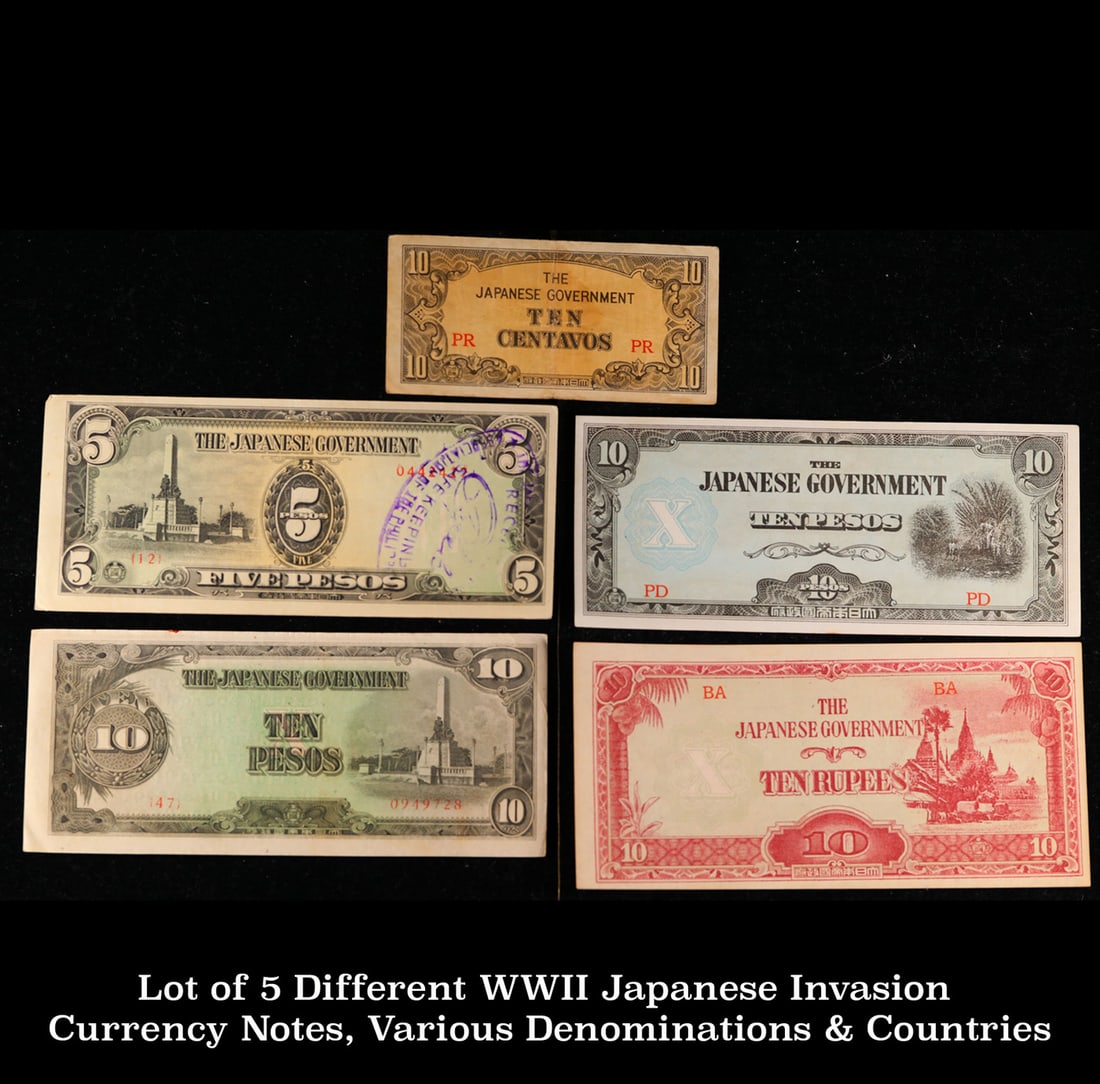 Lot Of 5 Different Wwii Japanese Invasion Currency Notes, Various ...