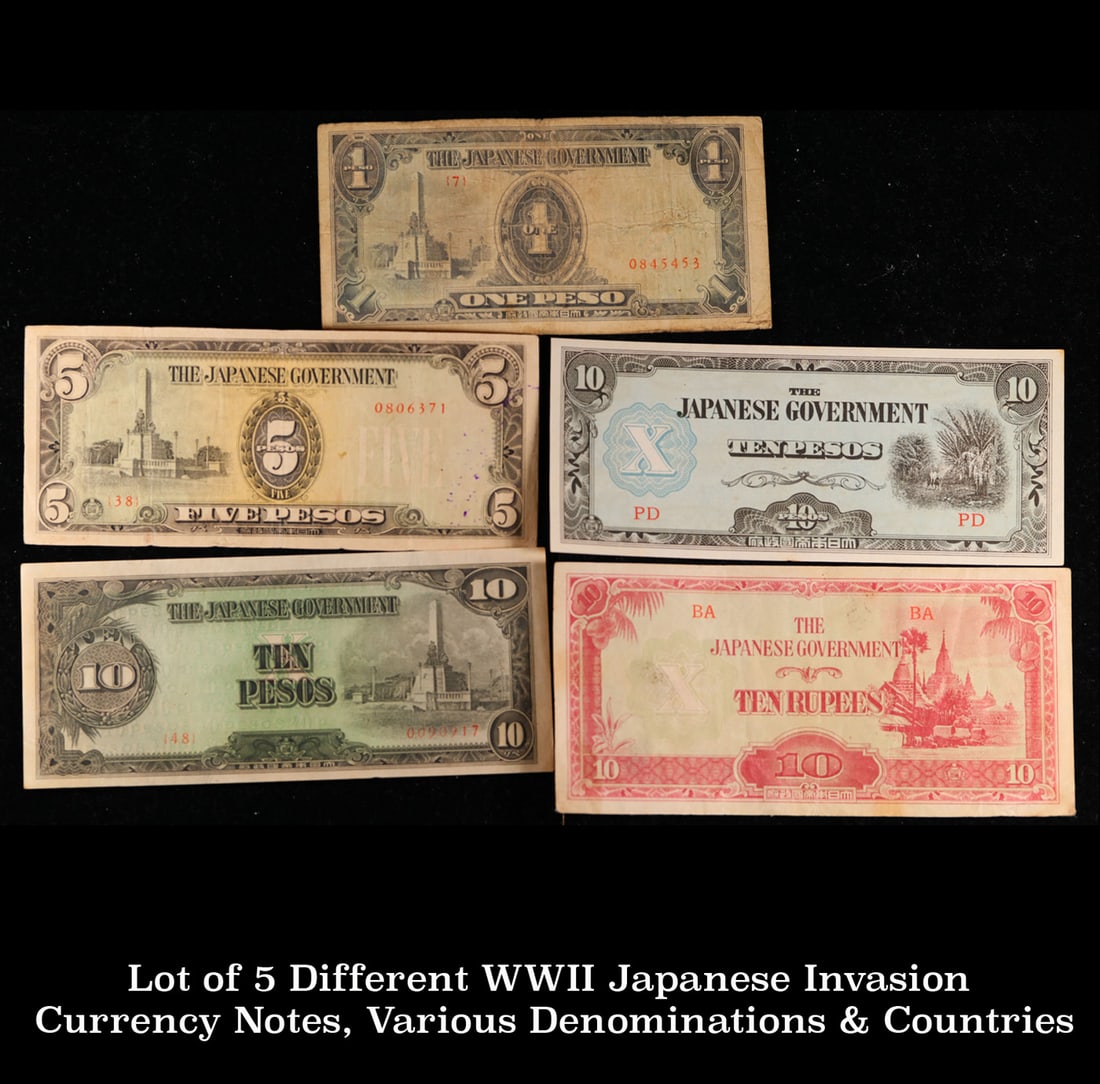 Lot Of 5 Different Wwii Japanese Invasion Currency Notes, Various ...