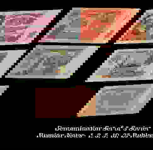 Denomination Set Of 5 Soviet Russian Notes - 1, 3, 5, 10, 25 Rubles ...