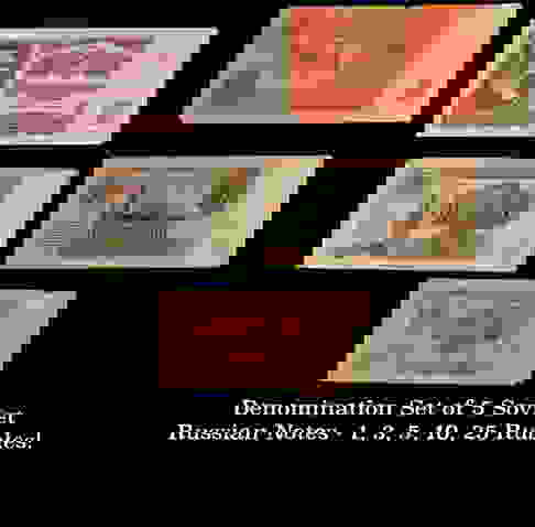 Denomination Set Of 5 Soviet Russian Notes - 1, 3, 5, 10, 25 Rubles ...