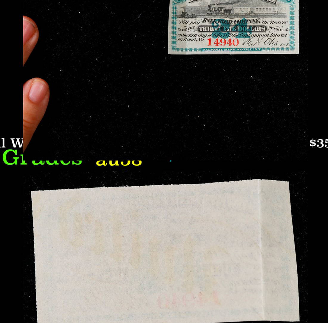 Civil War Era Boston, Hartford & Erie Railroad $35 Note Grades Choice Au/bu Slider Auction
