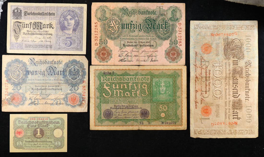Lot Of 6 1910s-1920s German Wwi Era Banknotes, Various Dates & Denoms ...