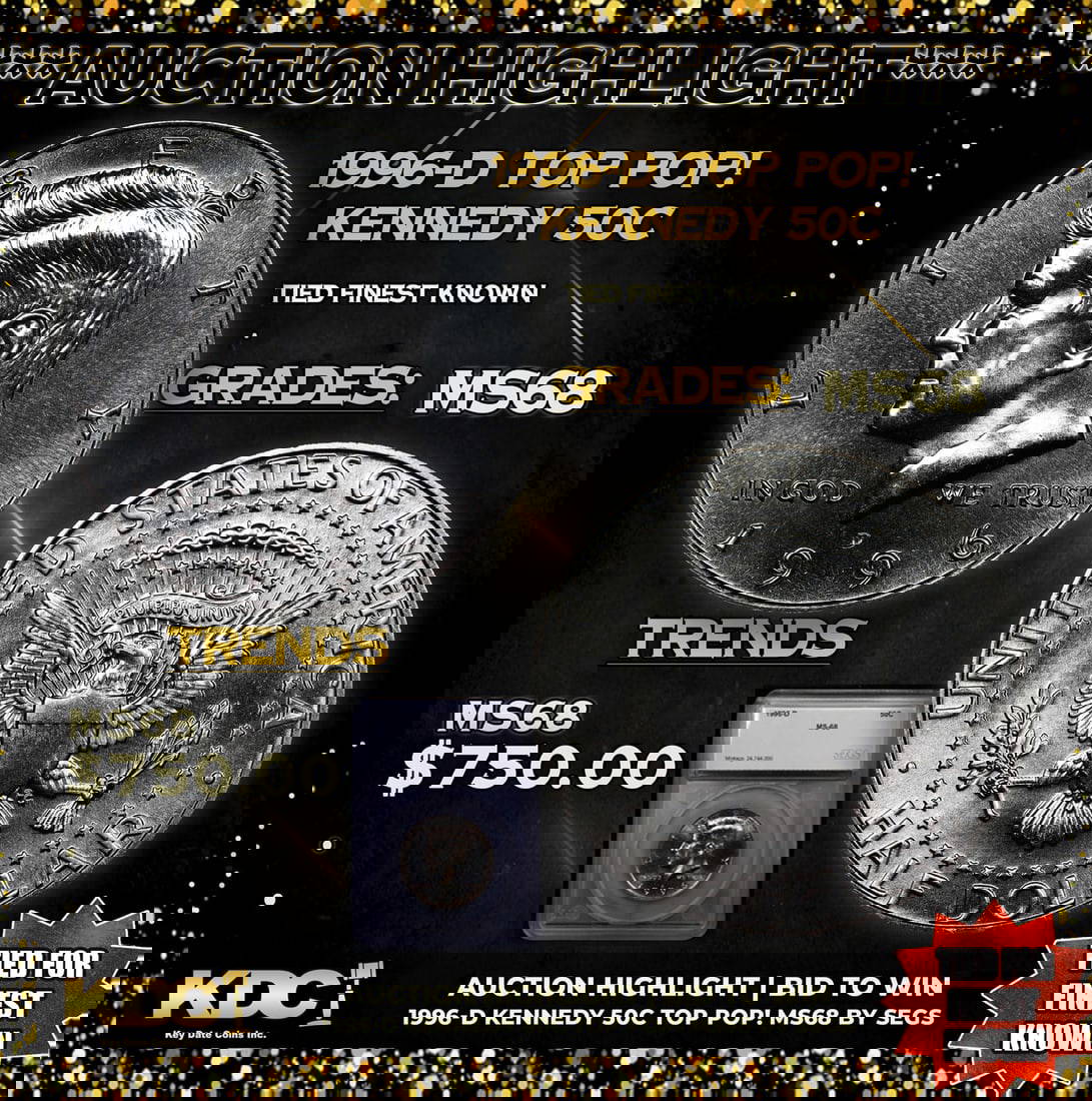 ***auction Highlight*** 1996-d Kennedy Half Dollar Top Pop! 50c Graded Ms68 By Segs (fc) Auction