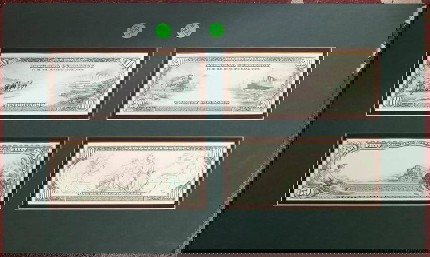 Mounted Set Of U.s. Intaglio Of Historical Banknote Backs