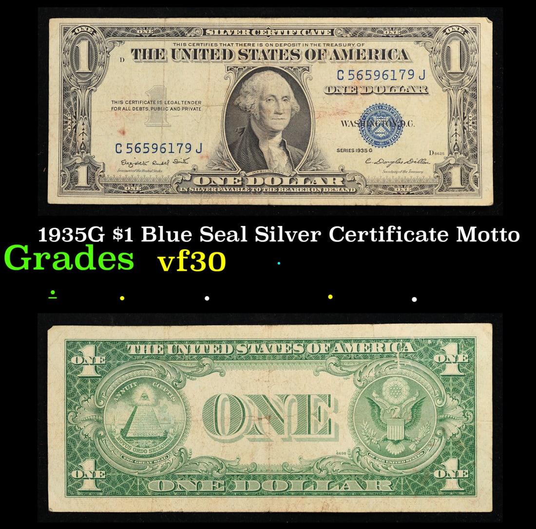 1935g $1 Blue Seal Silver Certificate Grades Vf++ Motto Auction
