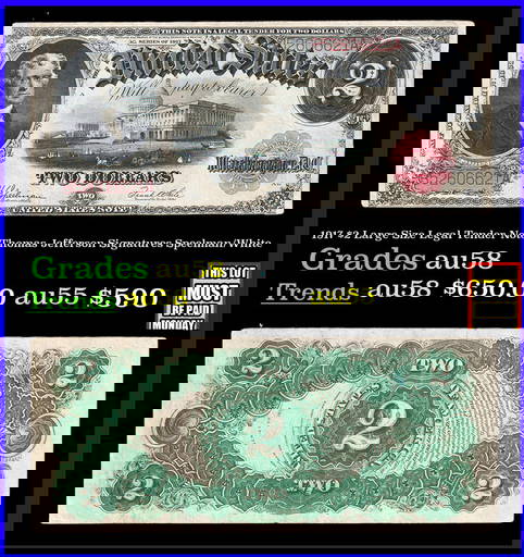 1917 $2 Large Size Legal Tender Note Thomas Jefferson Grades Choice Au ...