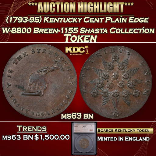 ***major Highlight*** (1793 95) Kentucky Cent Conder Token Plain Edge W ...