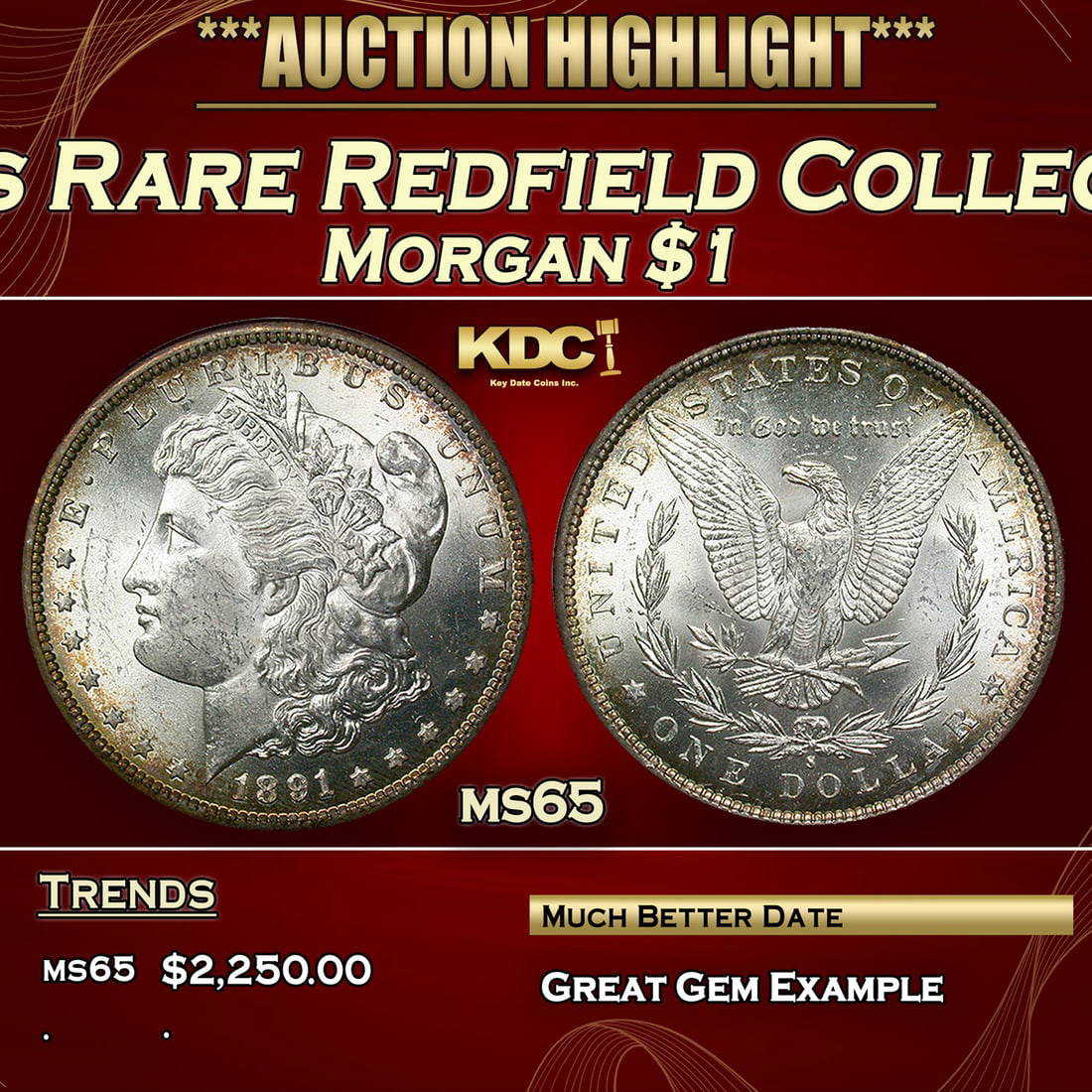 ***major Highlight*** 1891-s Morgan Dollar Rare Redfield Collection $1 ...