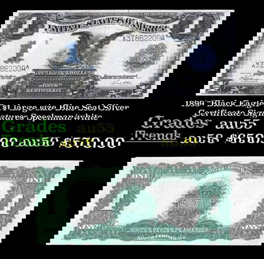1899 "black Eagle" $1 Large Size Blue Seal Silver Certificate Grades ...