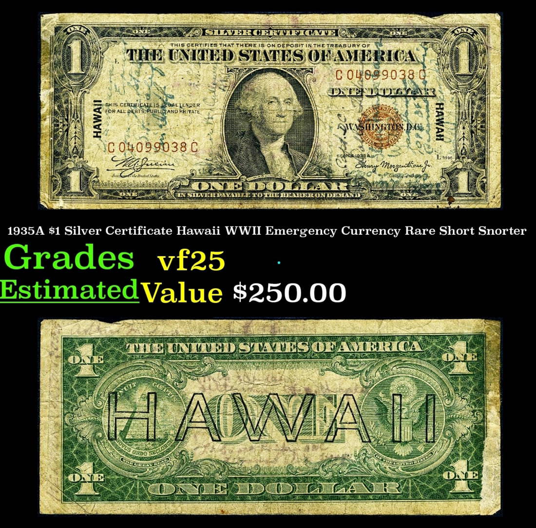 1935a $1 Silver Certificate Hawaii Wwii Emergency Currency Rare Short ...