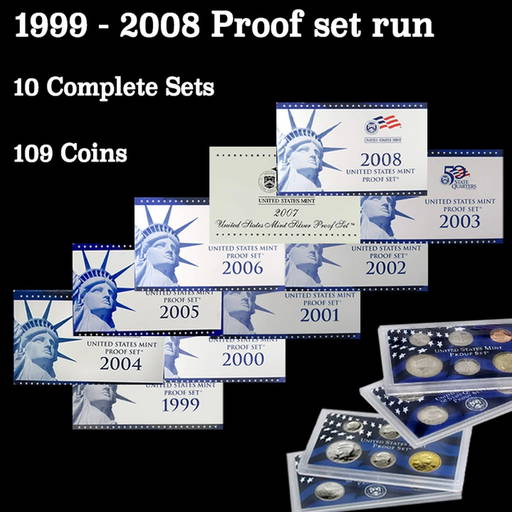 1999 2008 Proof Set Run 109 Coins 10 Complete Sets