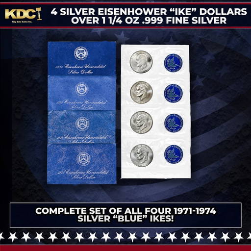 1971 1974 Full Us Mint Silver "blue Ikes" Run, In Original Packaging