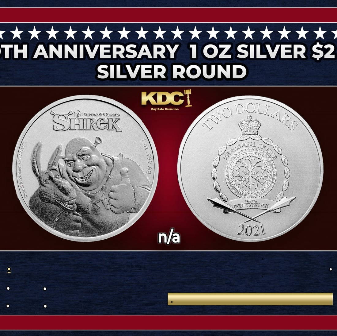 2021 Shrek 20th Anniversary 1 Oz Silver $2 Niue Bu Coin Auction