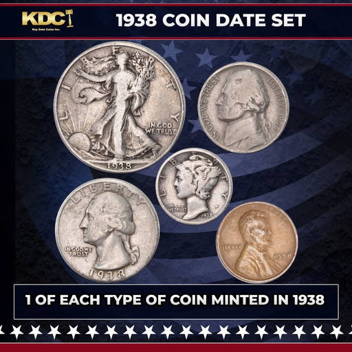 1938 5 Coin Date Set, 1 Of Each Type Of Coin Minted In 1938