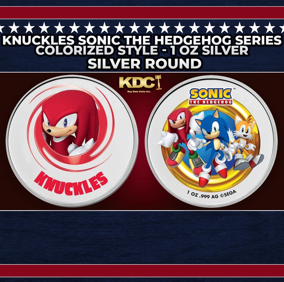 Knuckles Sonic The Hedgehog Series Colorized Style - 1 Oz Silver Round ...