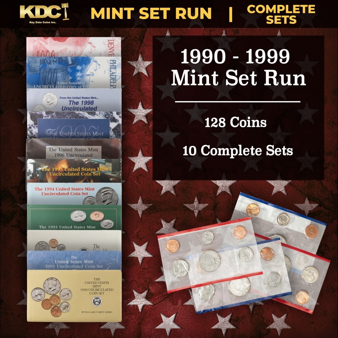 1990-1999 Full Decade Mint Set Run - 128 Coins, 10 Complete Sets Auction