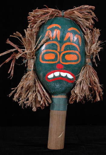 Old Northwest Coast Rattle With Cedar Bark 14 1/2