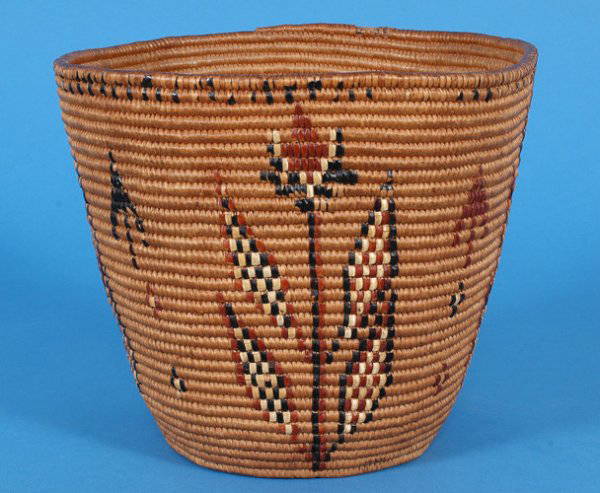 Salish Basket With Floral And Arrow Imbricated Des