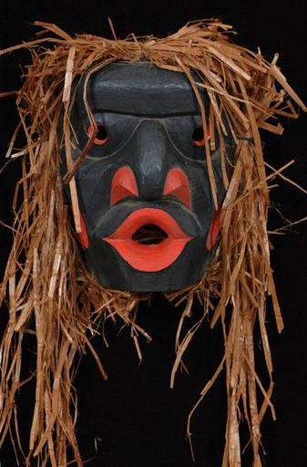 Tsonoqua Mask Carved Red Cedar With Cedar Bark Hai