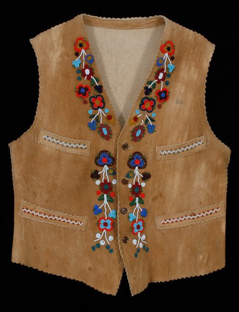 131 Cree Beaded Vest Floral Design Size Medium Goo