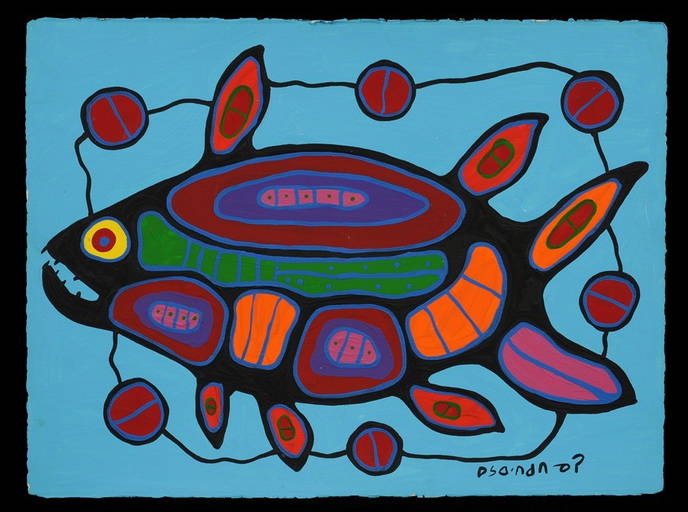 Norval Morrisseau Painting On Paper Of Spirit Fish