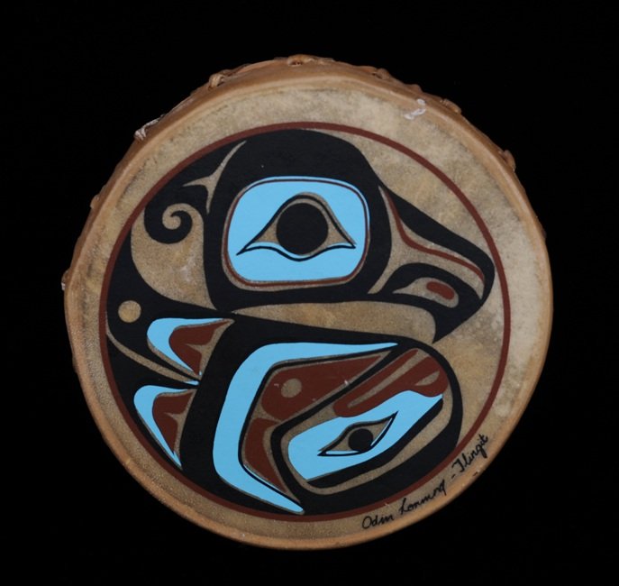 Tlingit Child's Drum Painted With Eagle Design By Odin
