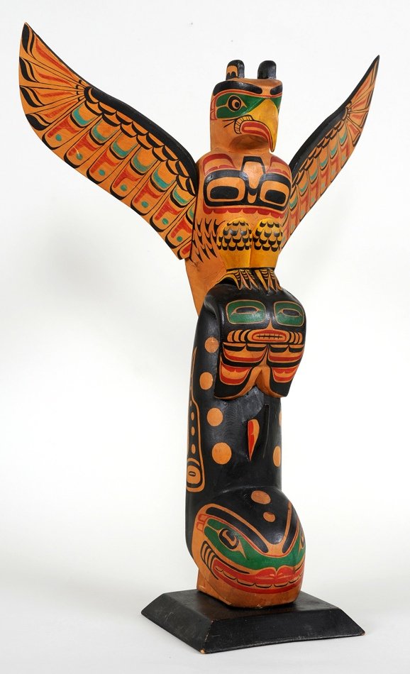 Ellen Neel Totem Carved with Thunderbird and Killer