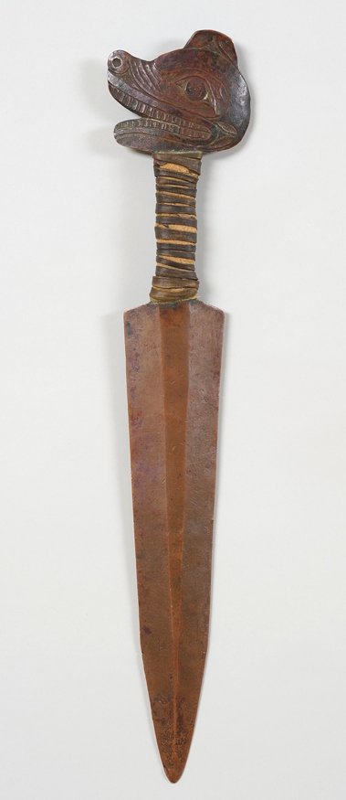 Tlingit Copper Dagger with Wolf Head Handle 18 1/2" L.
