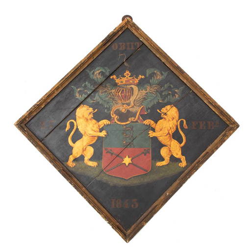 A Dutch Polychrome Painted Wooden Funerary Hatchment