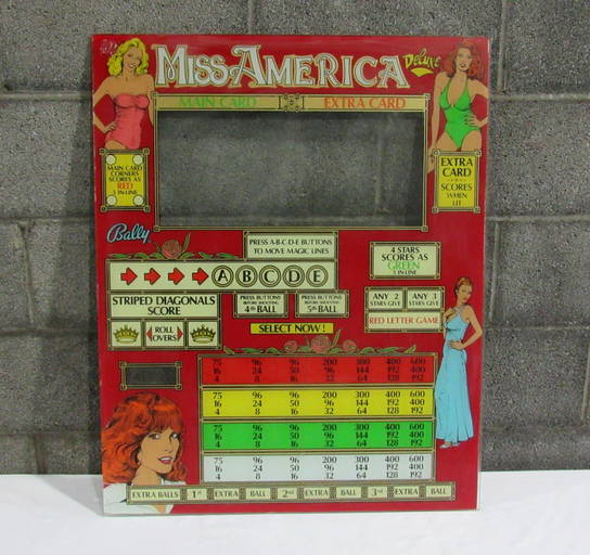 Bally Miss America Deluxe Bingo Pinball Backglass