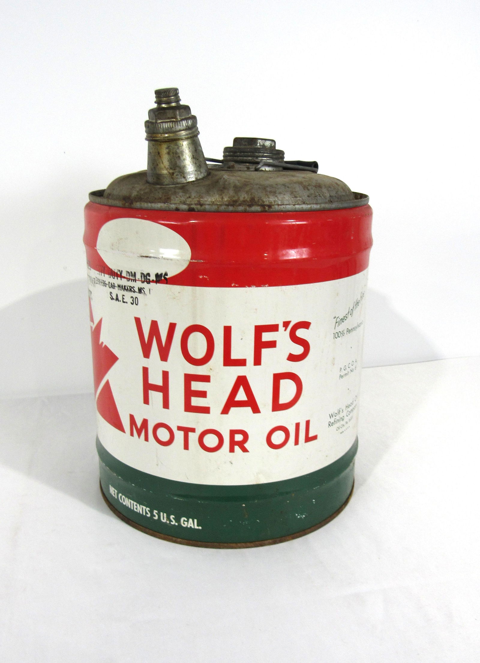 Wolfs Head Motor Oil 5 Gallon Gas Can - May 21, 2020 | Jaybird Auctions ...