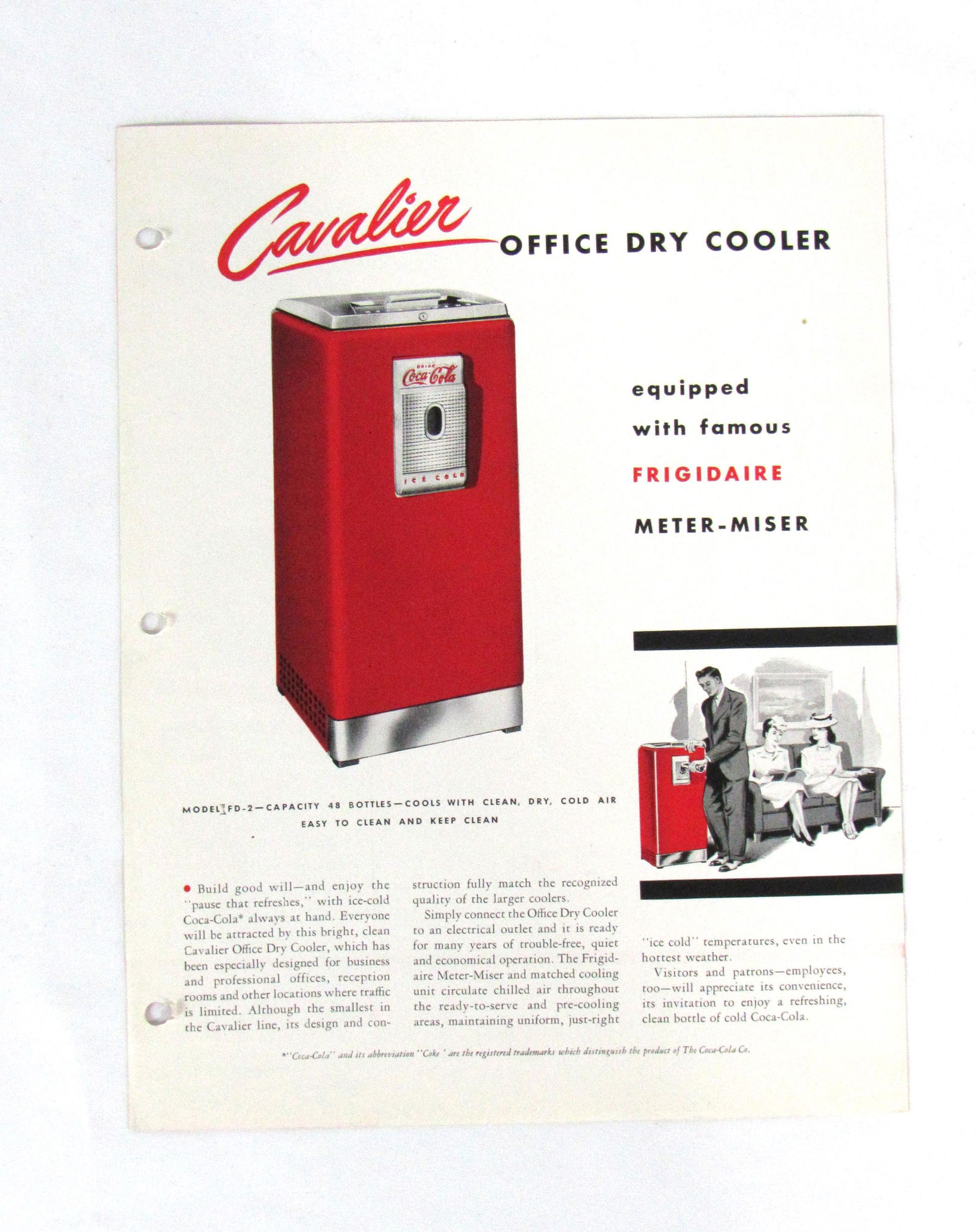 Original Coca Cola Cavalier Office Dry Cooler Flyer