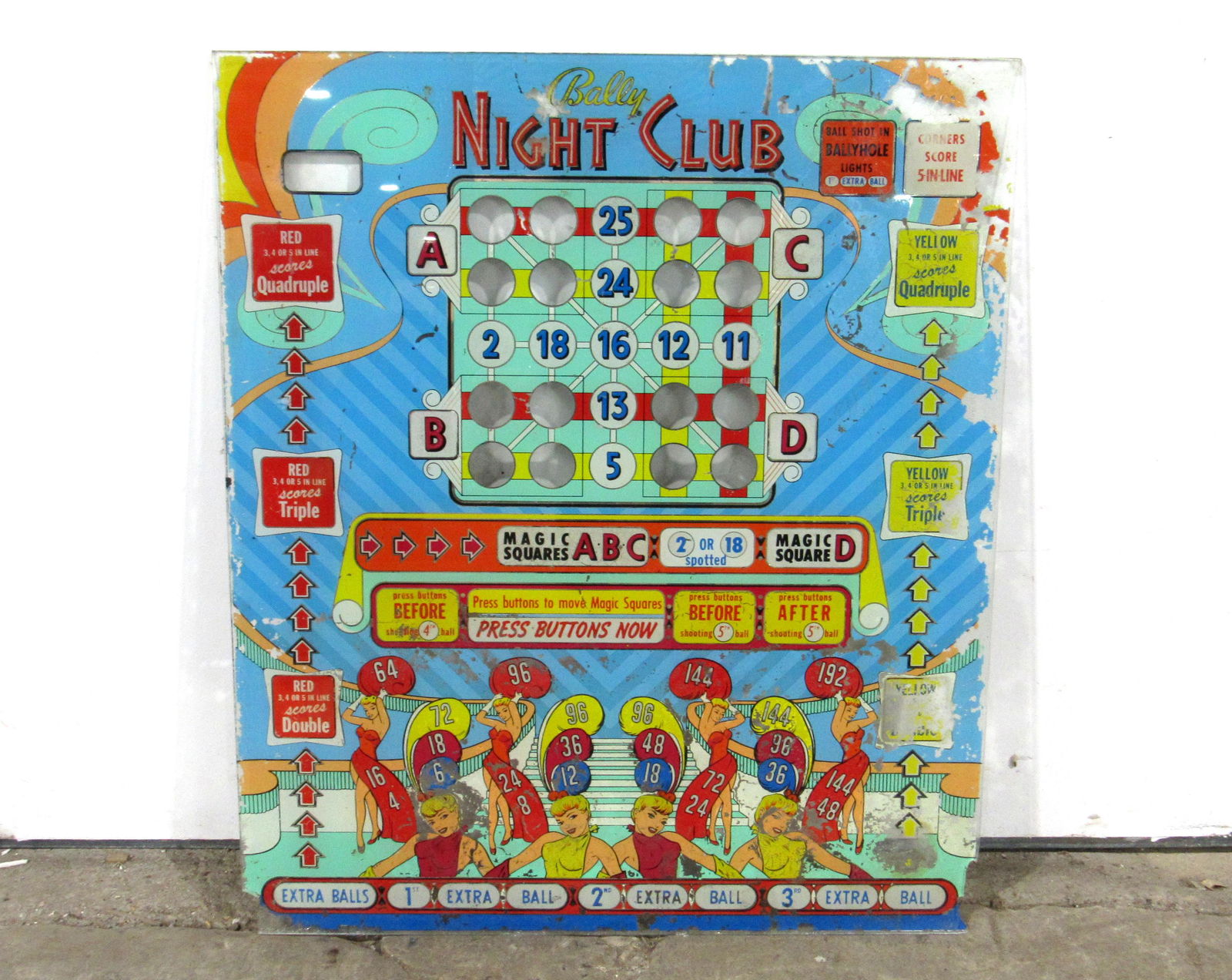 Bally Night Club Bingo Pinball Backglass