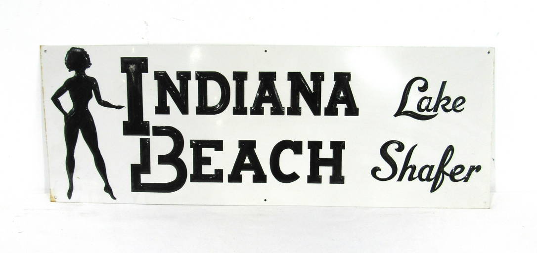 Nos Embossed Indiana Beach Lake Shafer Sillouette Sign