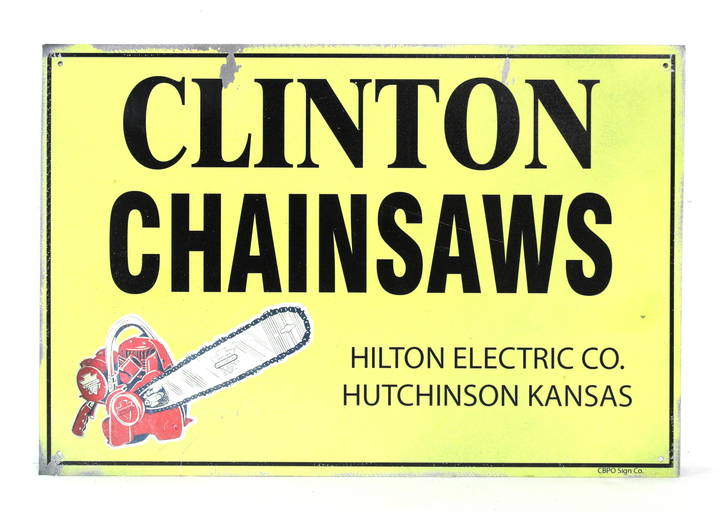 Clinton Chainsaw Metal Sign
