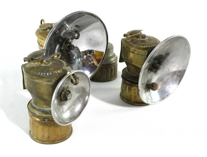 Three Brass Mining Headlamps