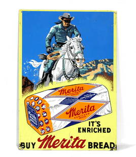 1954 Lone Ranger Merita Bread Embossed Tin Sign