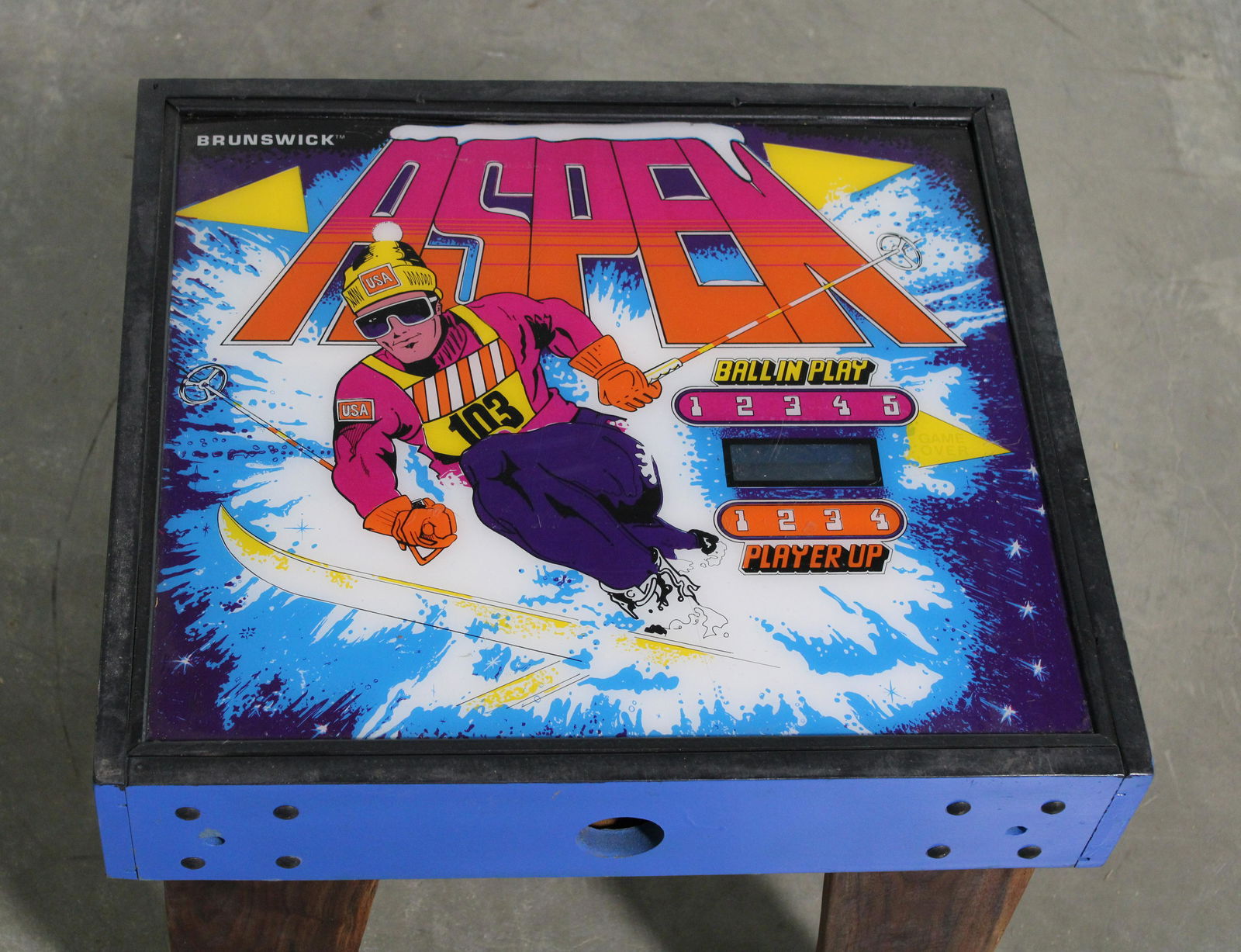 Aspen Ski Themed Pinball Head Repurposed Coffee Table